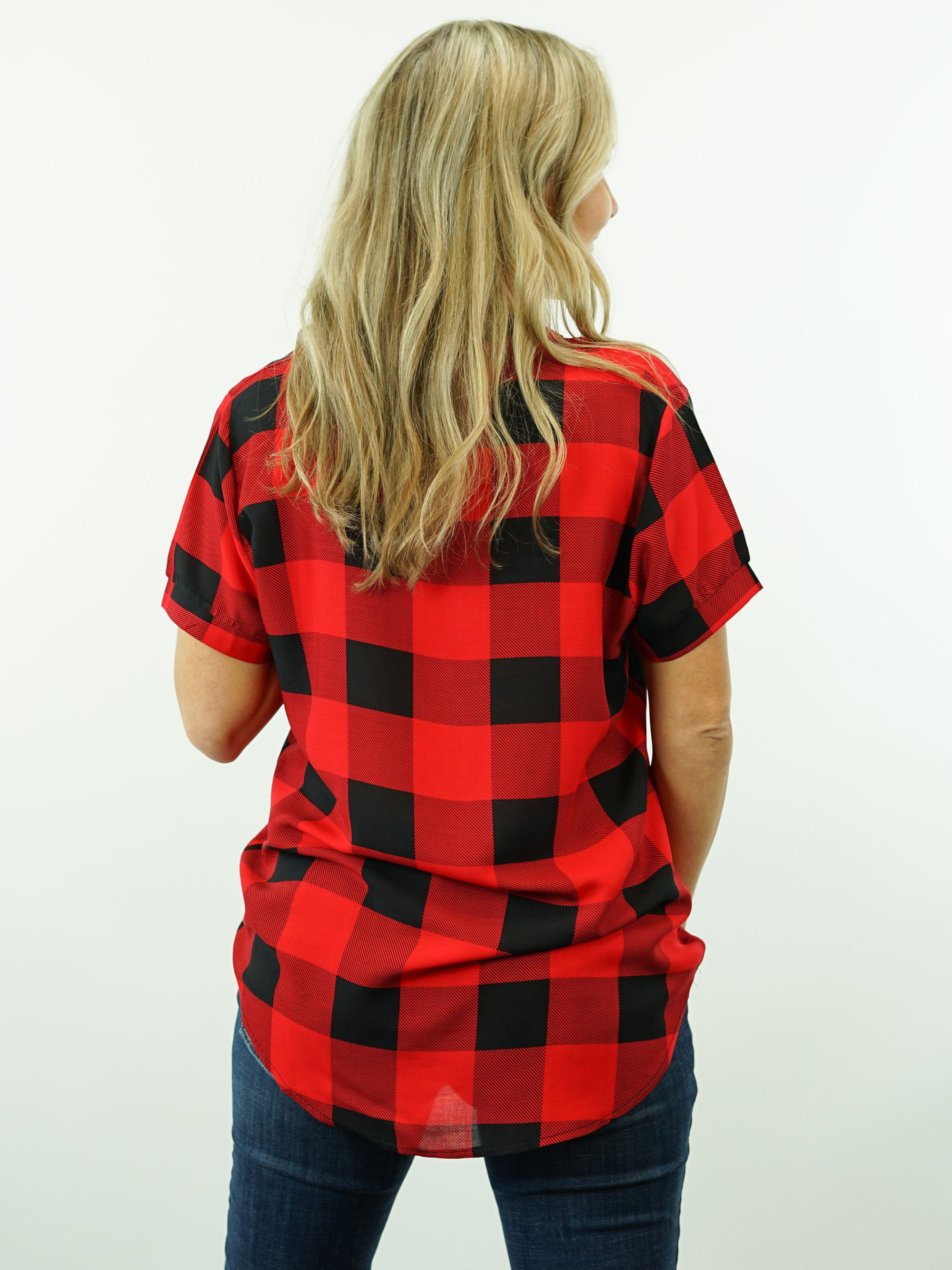 Cheyenne - Red Plaid, V-Neck, Top
