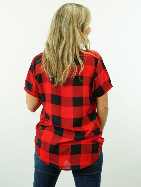 Cheyenne - Red Plaid, V-Neck, Top – Drover Cowboy Threads